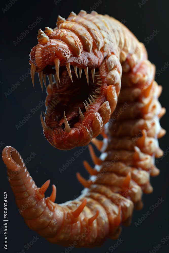 horror alien worm, meat with teeth, angry, scary dirty sausage with ...