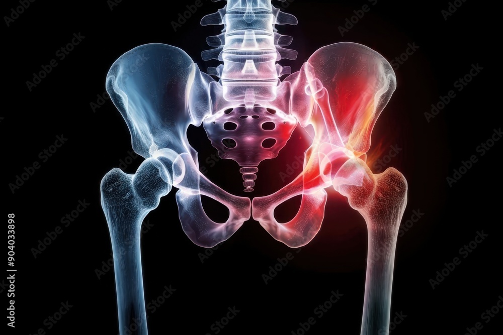 This image shows a highlighted area on a hip bone, indicating ...