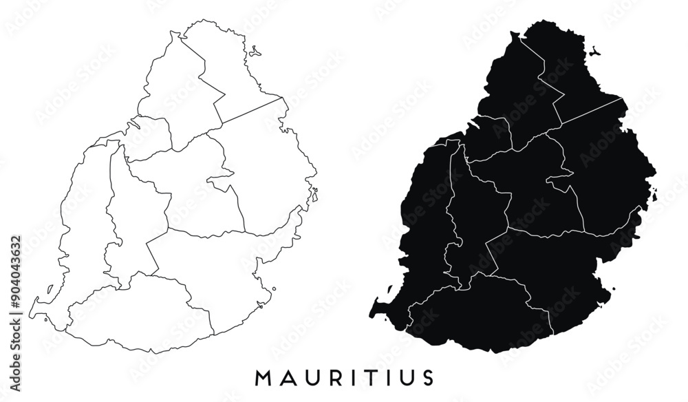 Mauritius map of regions districts vector black on white and outline ... Mauritius map of regions districts vector black on white and outline ...