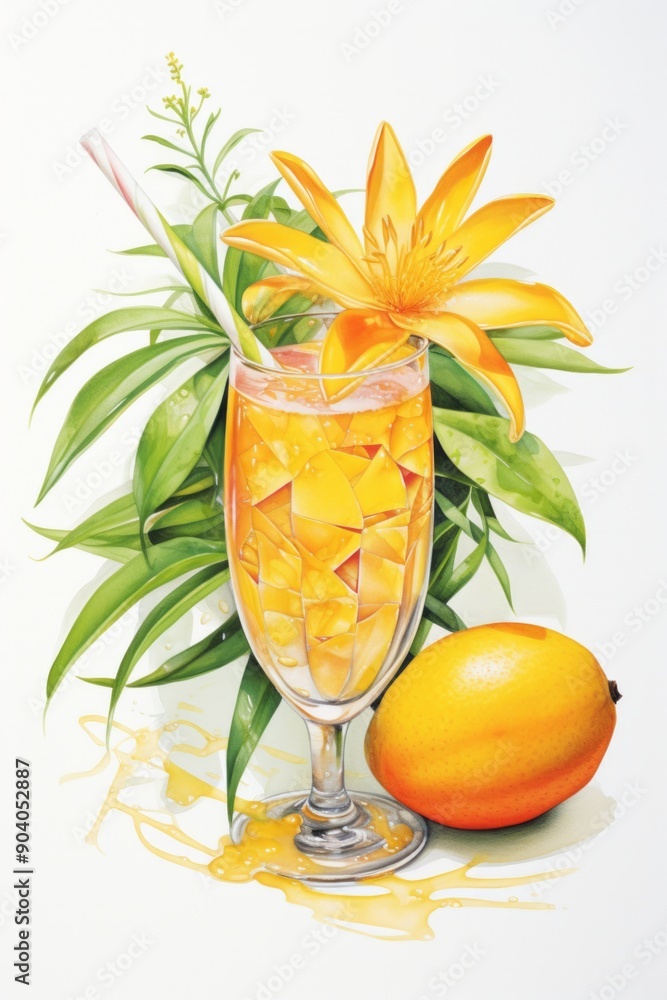 Drawing of mango juice Stock Illustration | Adobe Stock