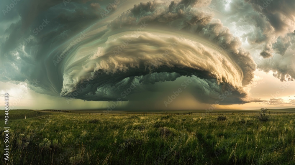 Panorama of a massive mesocyclone weather supercell which is a pre ...