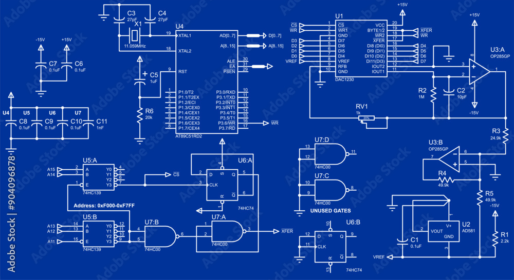 Vector Electrical Scheme Schematic Diagram Of Electronic Device Operating Under Control Of