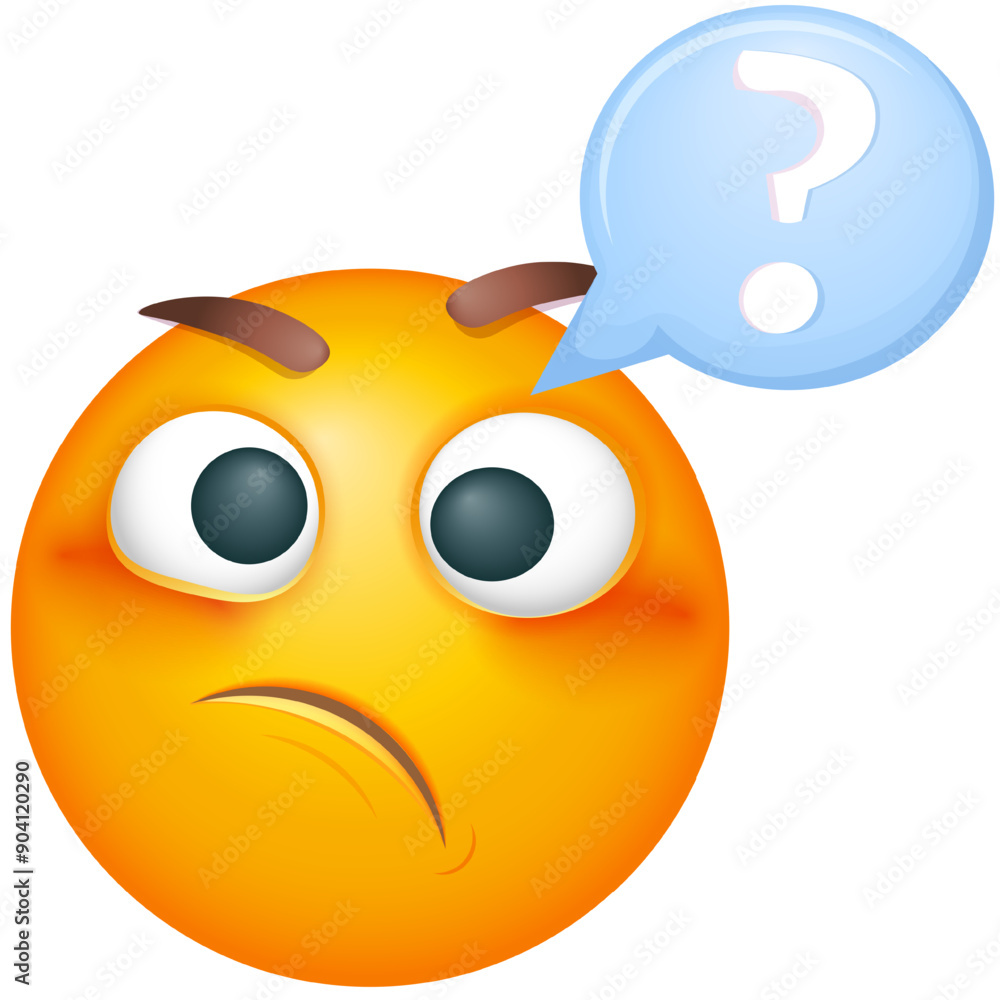 Thoughtful emoji with confused thoughts. Emoticon thinking with ...
