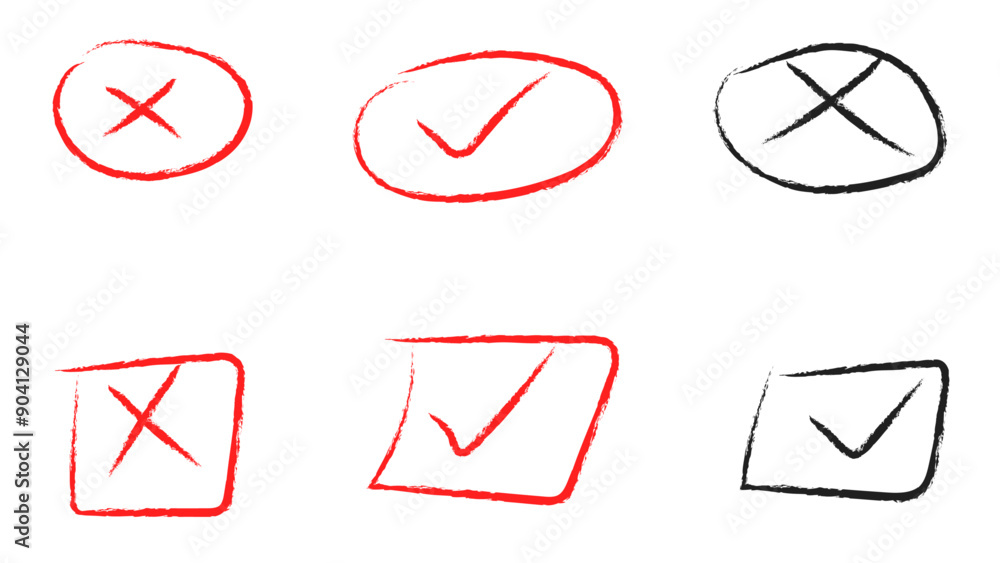 Doodle chalk check mark set. Black Red charcoal pencil check boxes ...