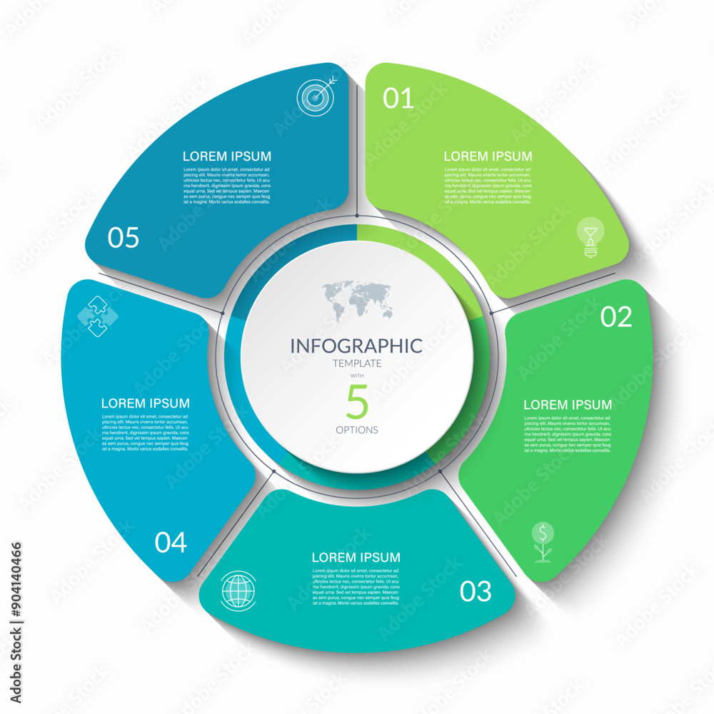 Infographic circular vector template with 5 options, parts. 5-step ...
