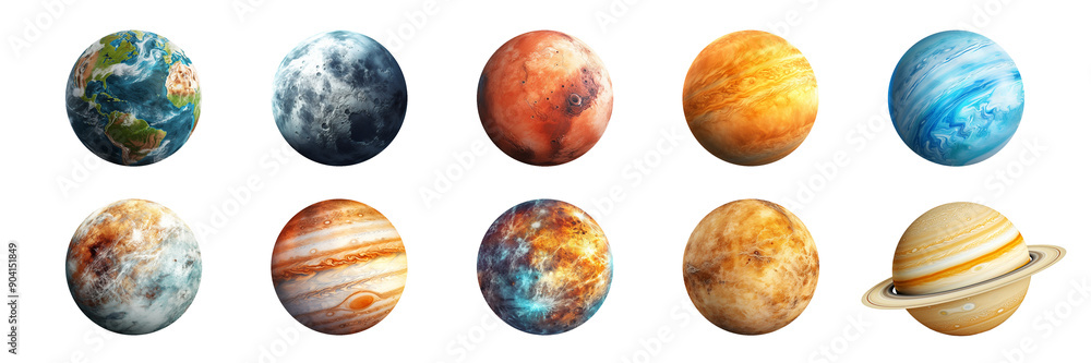 Solar system planets set cutout. Planet Earth, Moon, Mars, Saturn ...