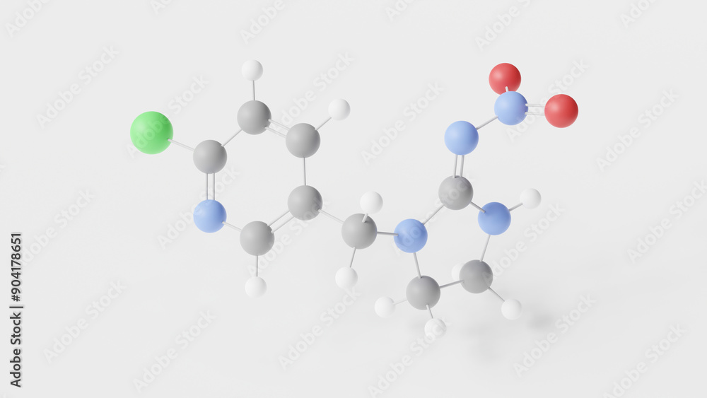 imidacloprid molecule 3d, molecular structure, ball and stick model ...