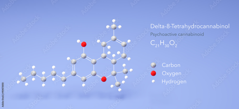 delta-8-tetrahydrocannabinol molecule, molecular structure, delta-8-thc ...