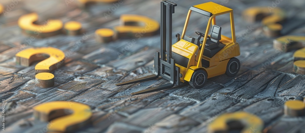 Forklift model on various question marks symbolizing inquiries about ...