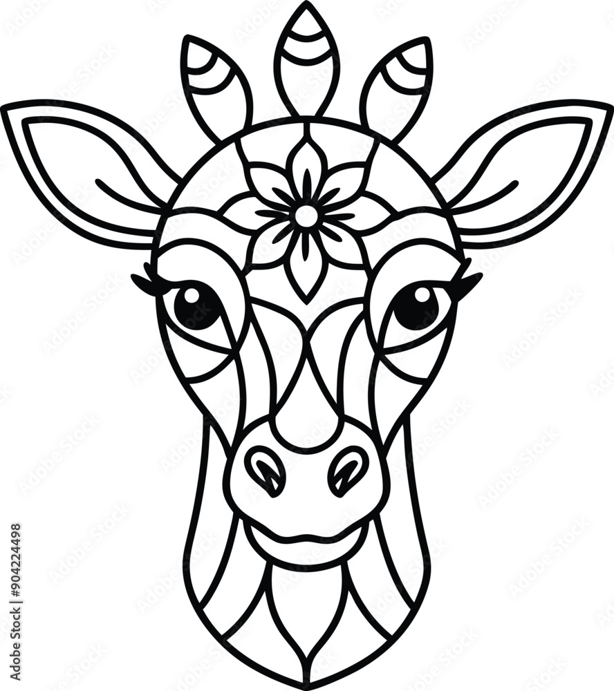 Giraffe head coloring page kids friendly simple line art cute giraffe ...