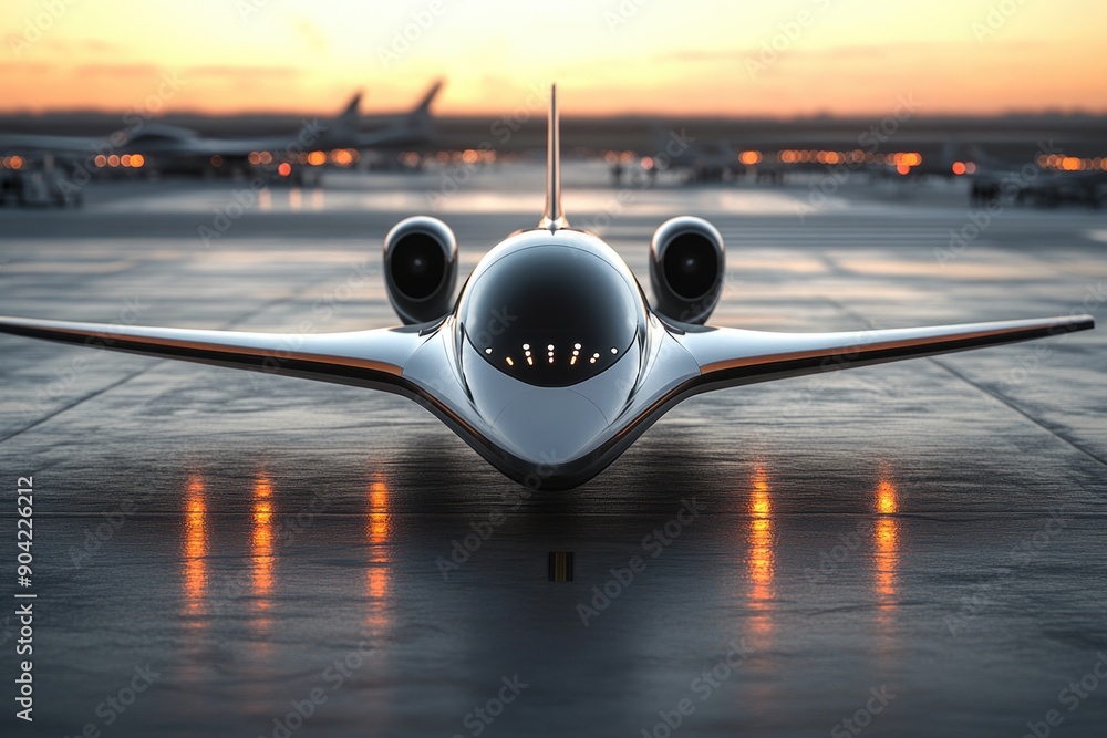 Futuristic Electric Aircraft at Airport - Sustainable Aviation ...