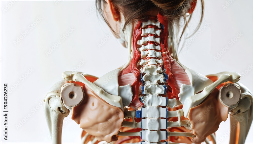 front view of human upper torso anatomy, white background, focus on ...