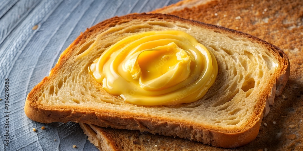 Golden brown curl of melted butter on crispy bread surface AI-Created ...
