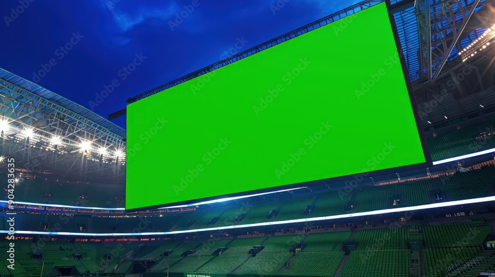 Green screen blank display panel monitor billboard big football stadium ...