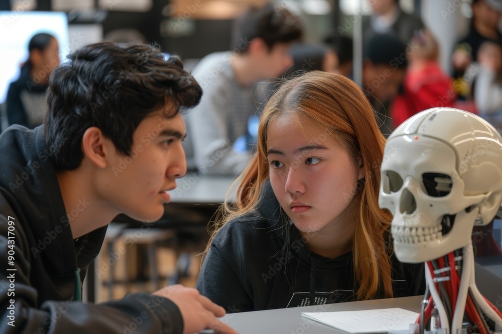 Students Engaging with AI Robot, Exploring Algorithms and Future Applications in High-Tech ...