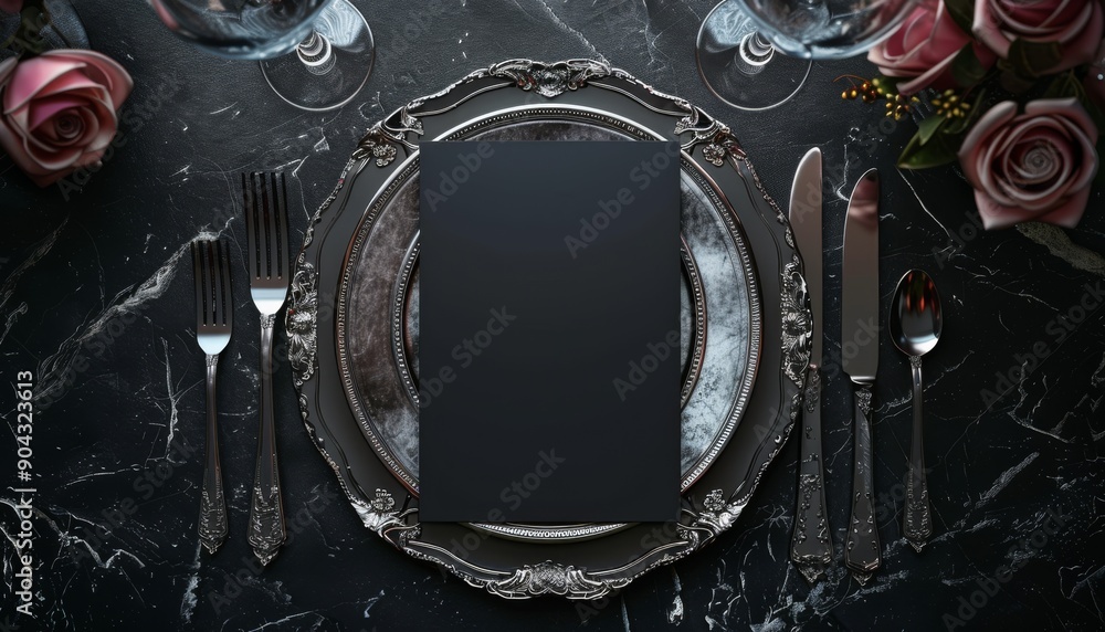 Luxury fine dining table with menu invitation card mockup, ideal for ...