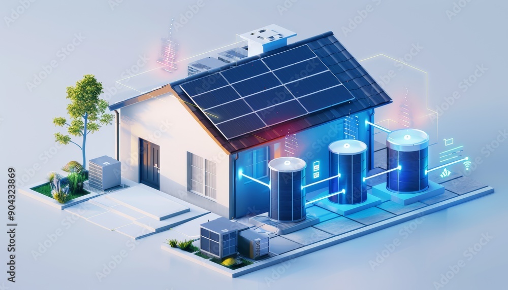 Infographic diagram of battery packs for clean energy storage at a ...