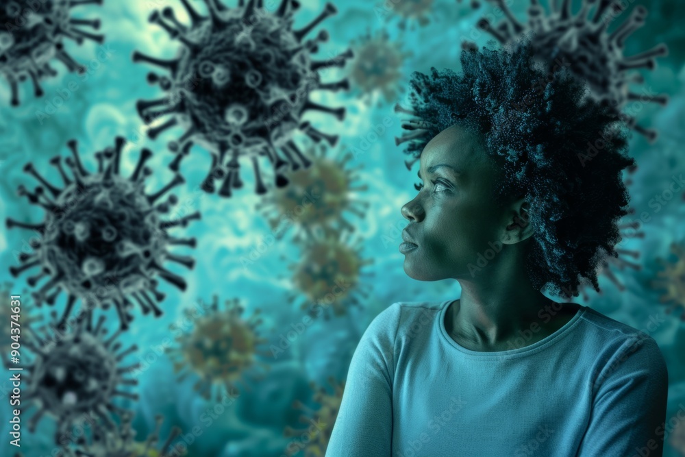 Expressing anxiety she stands alone amidst observing crowd. Middle-aged ...