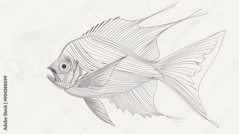 Continuous line drawing of a venomous marine fish designed as abstract ...