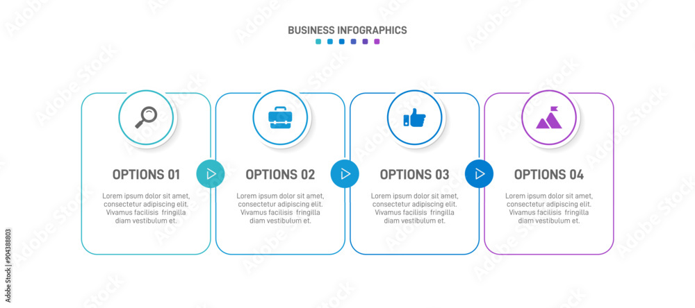 Horizontal progress bar featuring 4 arrow-shaped elements, symbolizing ...