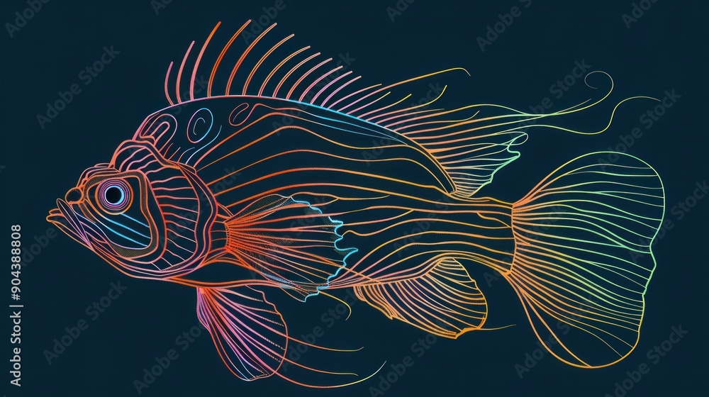 Continuous line drawing of a venomous marine fish designed as abstract ...