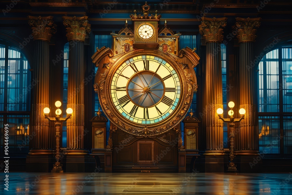 Historic clock tower illuminated at night, showcasing classic ...