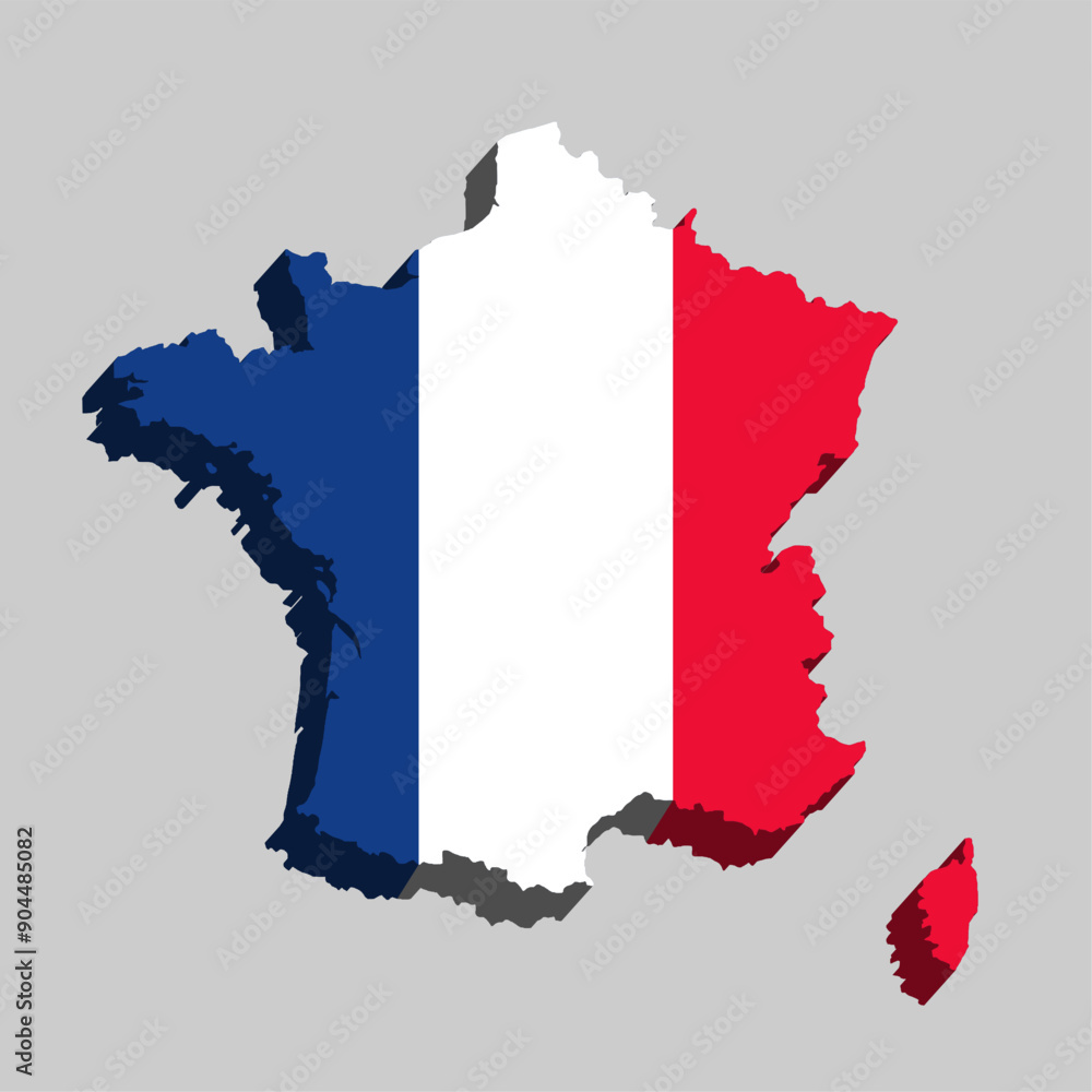 Flat Minimalist Map of France in French Flag Colors. Editable Strokes ...