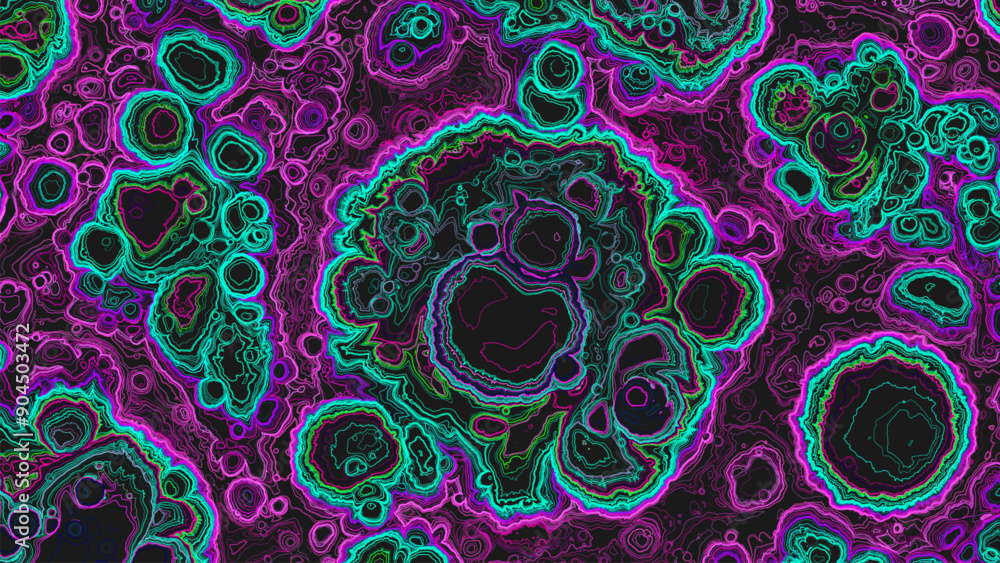 Colorful abstract relief map with craters. Elevation contour lines on ...