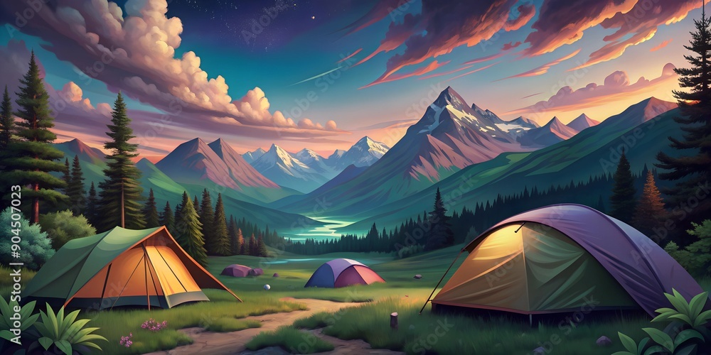Art landscape illustration background wallpaper camping in the ...