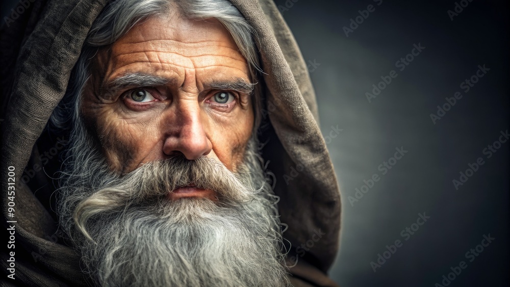 Old man with a grey beard resembling a biblical character, elderly ...