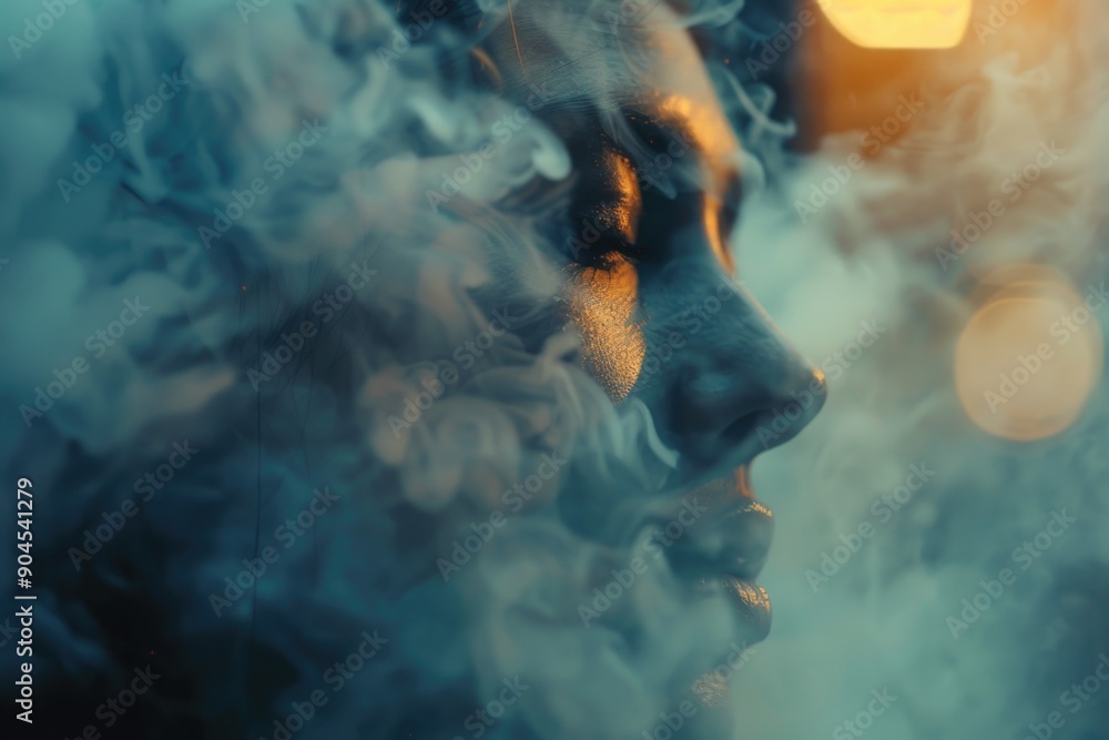 A woman is shown with smoke coming out of her face, possibly from a ...