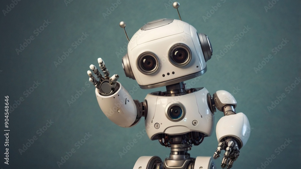 Cute modern artificial intelligence technology robot, waving its hand ...