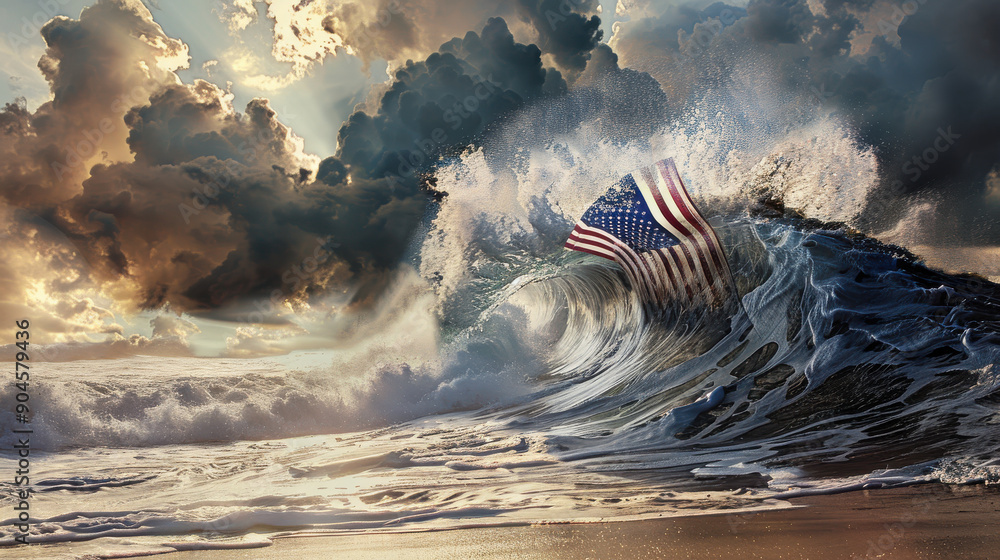 Exaggerated and realistic image of a gigantic ocean wave, featuring the ...