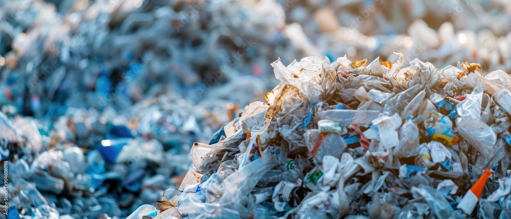 Large accumulation of plastic waste in a landfill, underscoring the ...