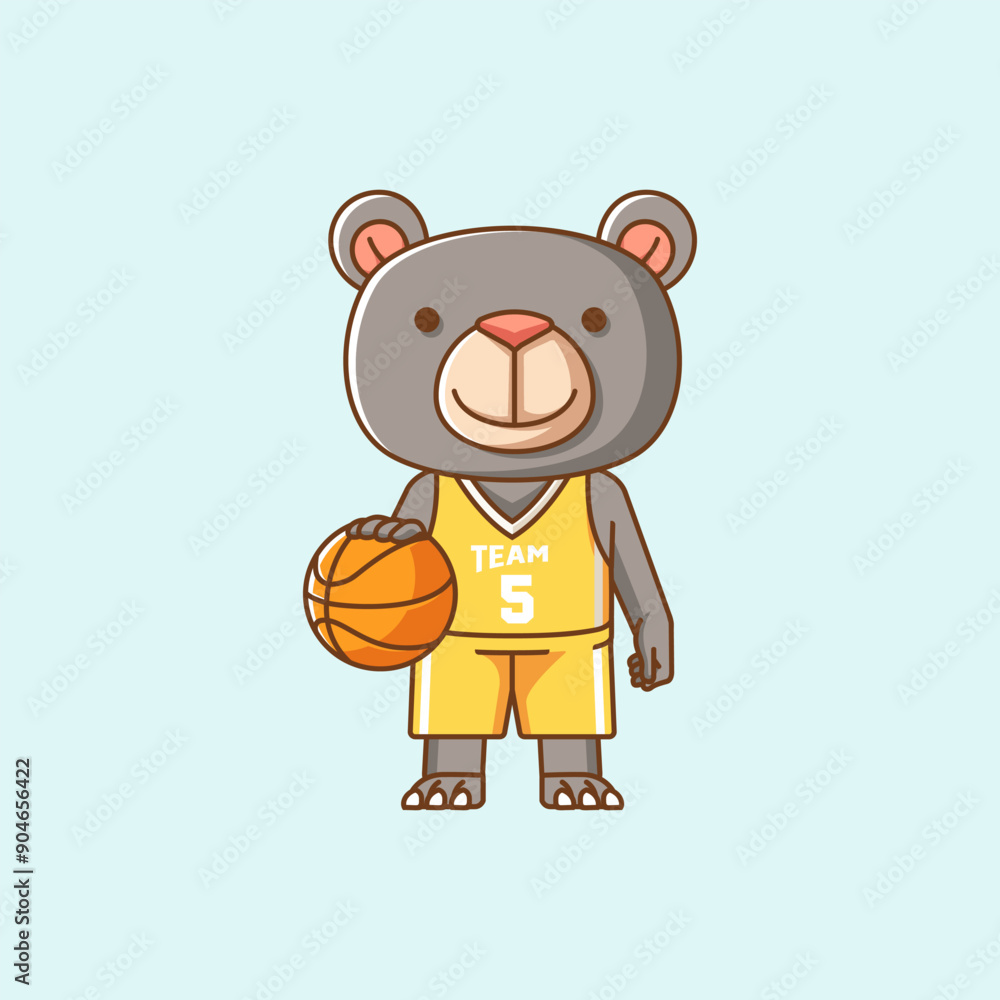Cute teddy bear basketball player play basket kawaii chibi character ...