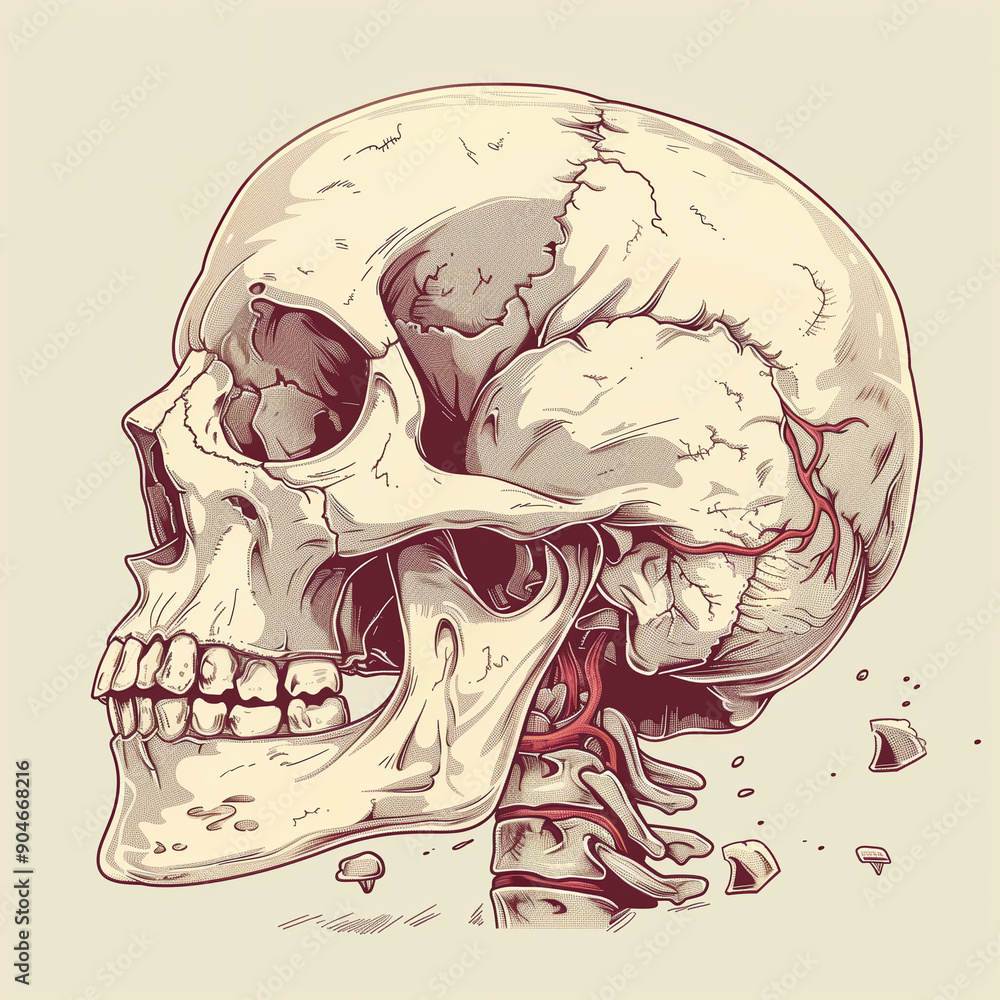Ilustración de Stock Human skeleton face anatomy with brain, teeth, jaw ...