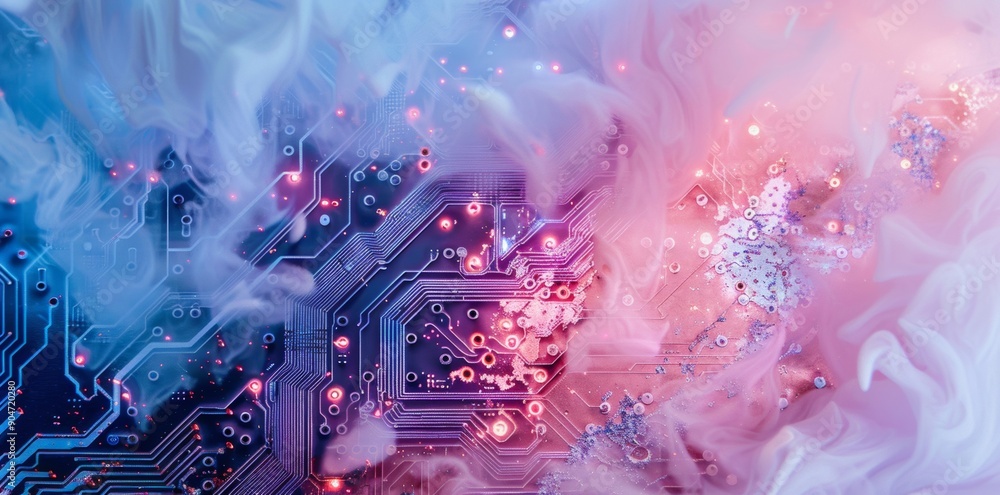 quantum computing blends a detailed circuit board with binary code ...