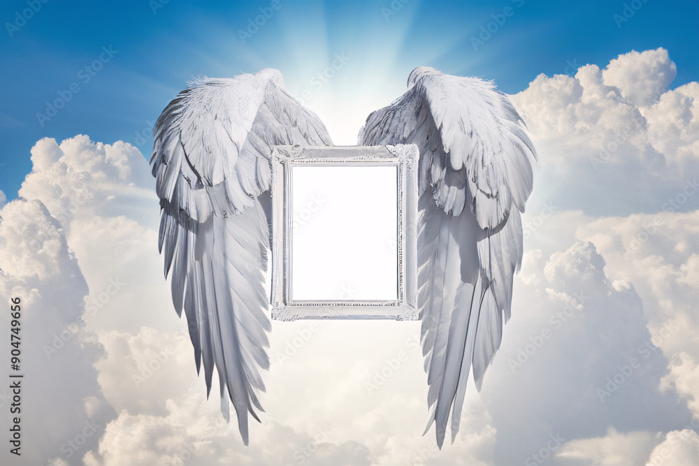 Memorial Angel Wings Photo Mockup: Elegant Funeral Template for ...