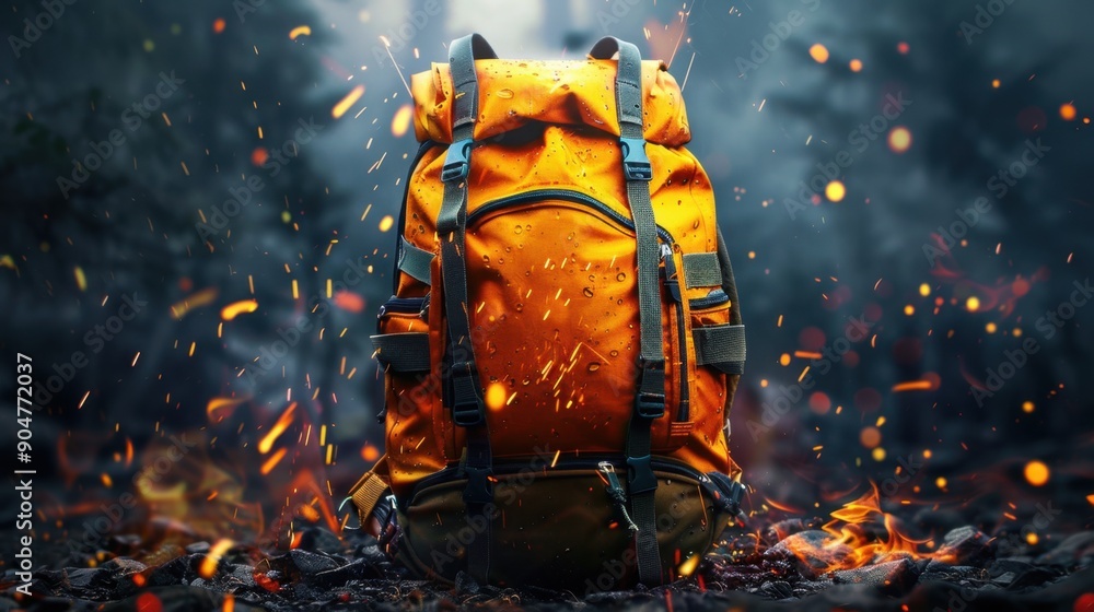 18. Hiking Backpack, realistic style, colors full, stripes pattern ...