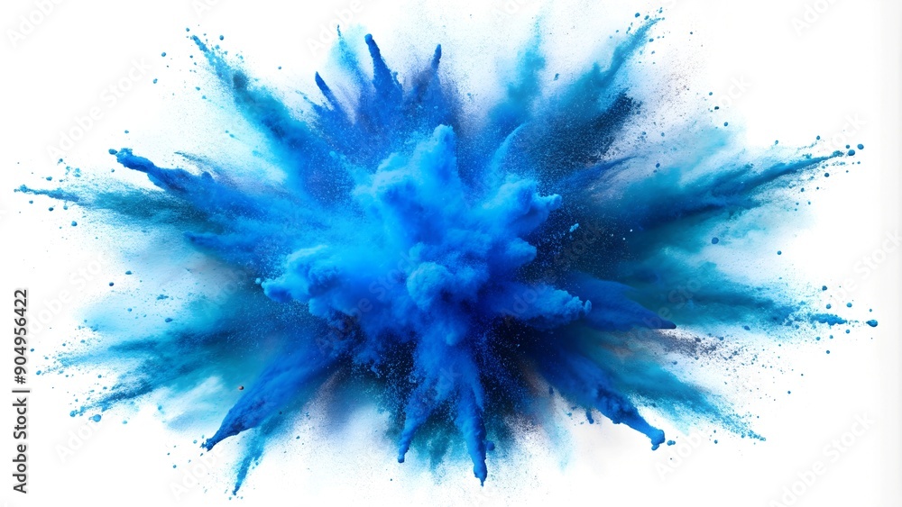 bright blue paint color powder explosion burst isolated white ...
