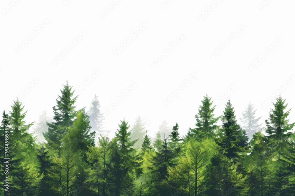 Forest Skyline. Green Nature Silhouette of Pine Trees Against White ...