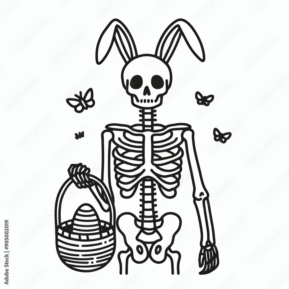 Skeleton with bunny ears holding an Easter basket Silhouette Cute ...