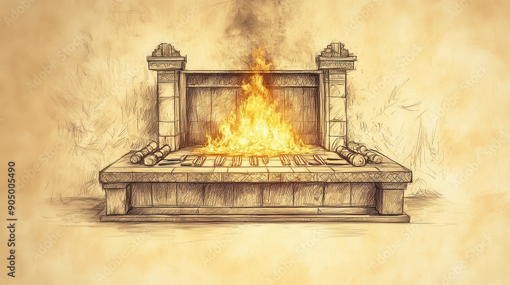 Altar Glowing with Heat of Fire, Sacrifices Ready to Be Consumed ...
