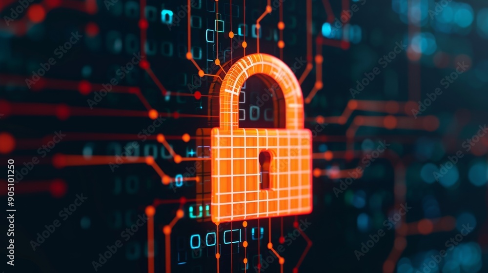 Cybersecurity Concept Digital Lock Symbol On Circuit Board Background For Secure Data