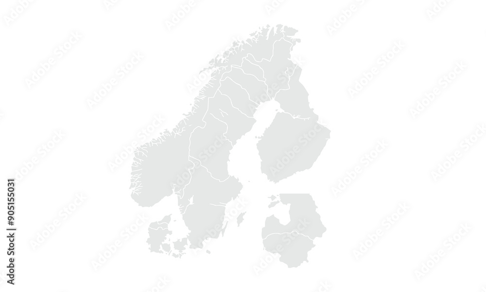 Political Map of scandinavia Grayscale,isolated on white background for ...