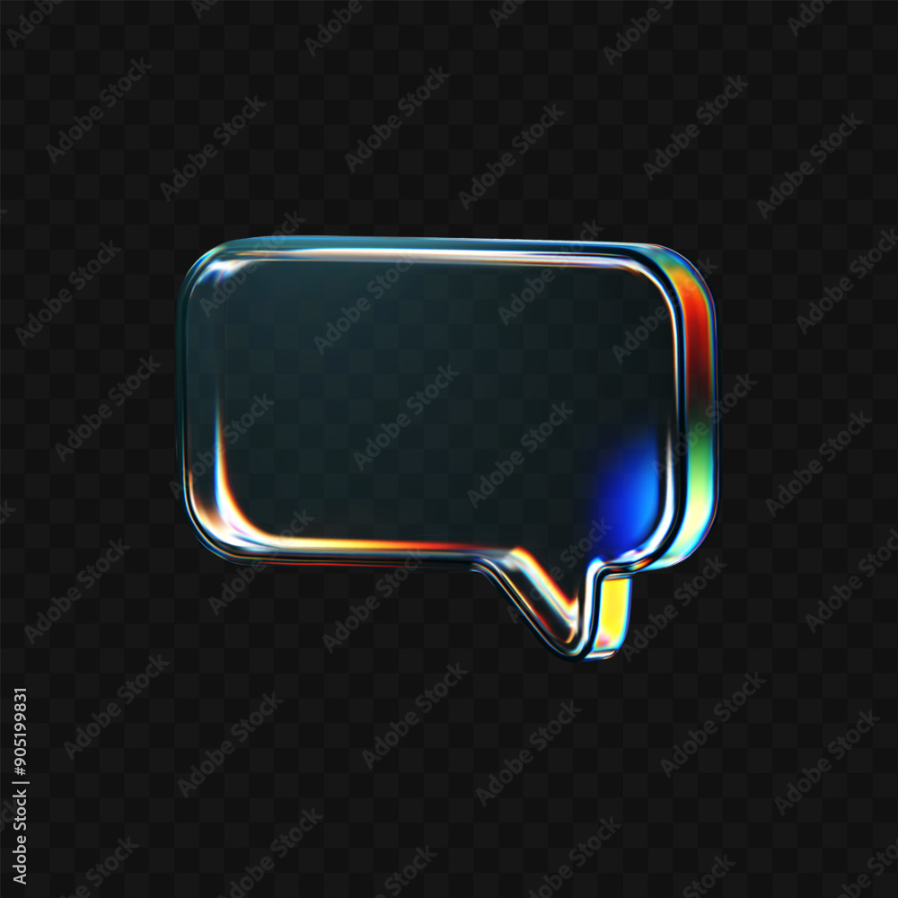 3d glass speech bubble icon with refraction and holographic effect ...