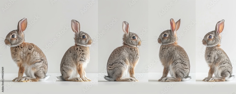Different poses of rabbits standing up, side view, white background ...