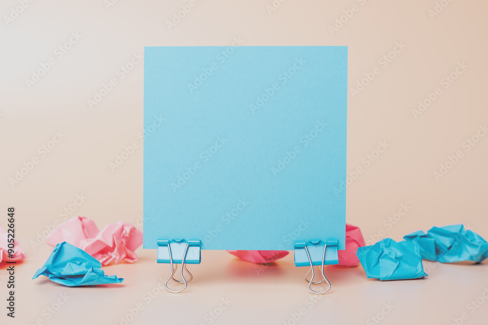 Blank Blue Sticky Note on Beige Background, Template for Your Text or ...