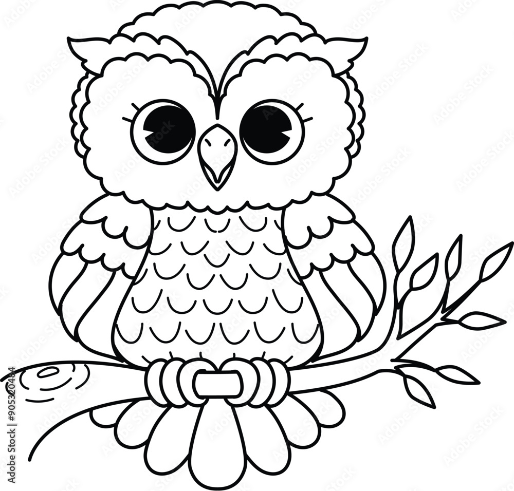 Bold line drawing cute baby owl with editable strokes for coloring page ...