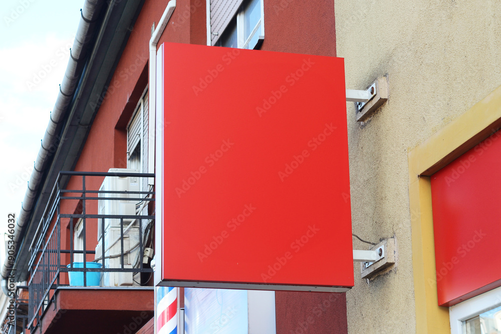 Street storefront shop, cafe, restaurant mounted signboard mock up ...